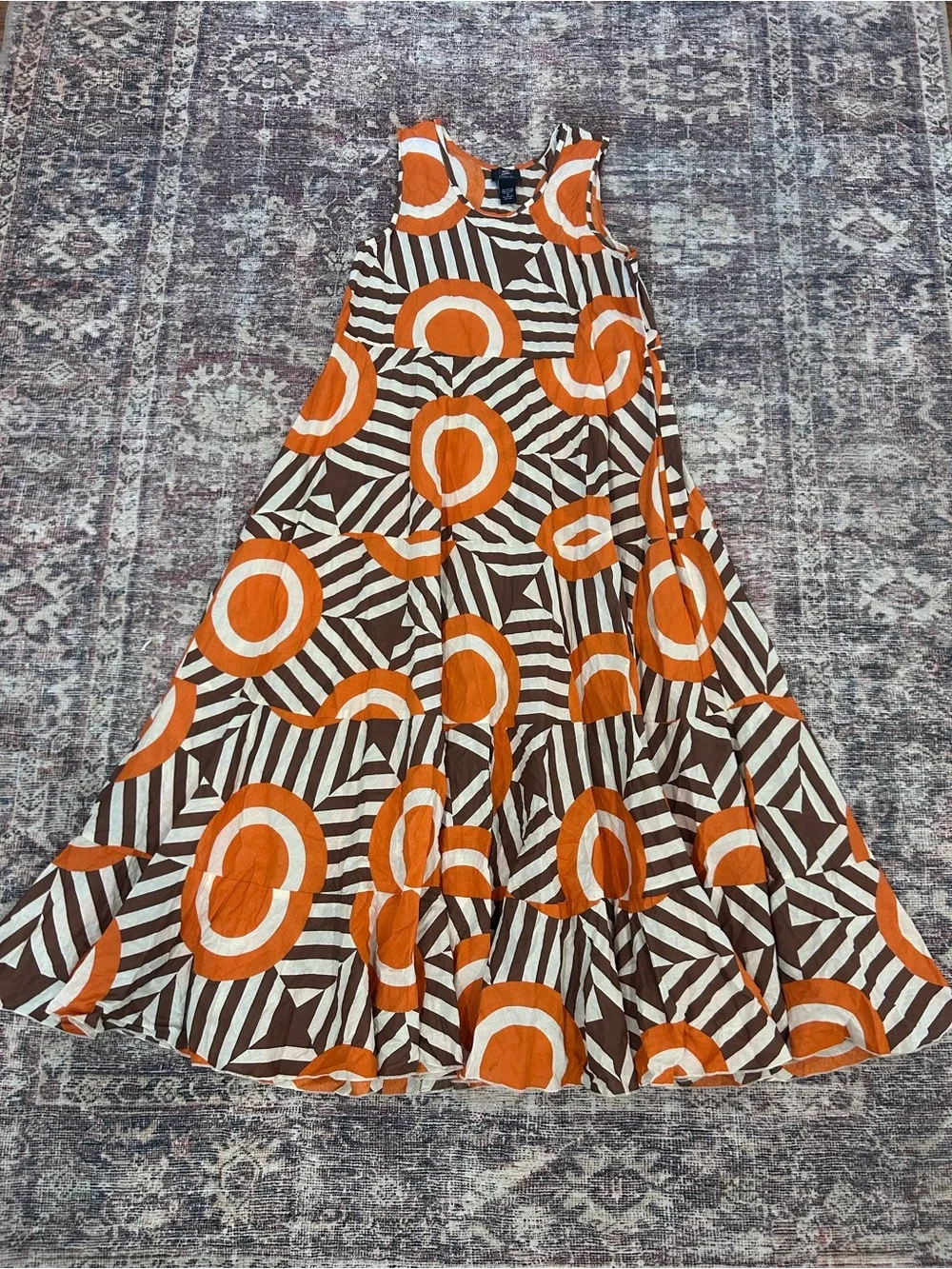 Studio Y | Dresses | Studio Y Orange And Brown Geometric Maxi Dress ...